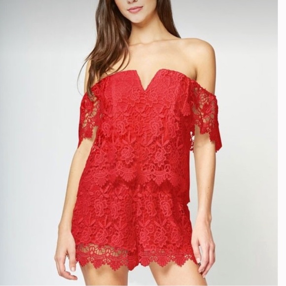 Yumi Kim | Pants & Jumpsuits | Nwt Yumi Kim Red Lace Romper | Poshmark